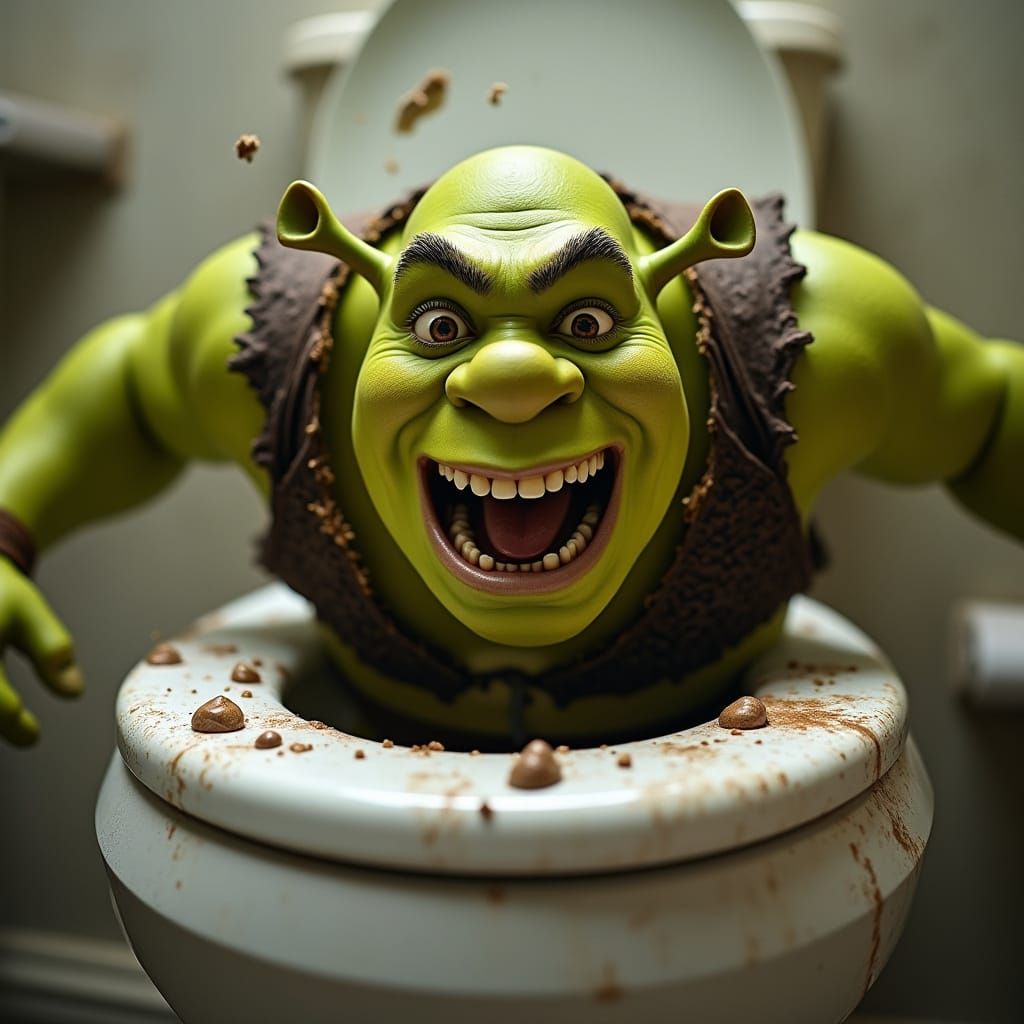 Shrek stuck in the toilet - Shrek in a Toilet Close-Up
