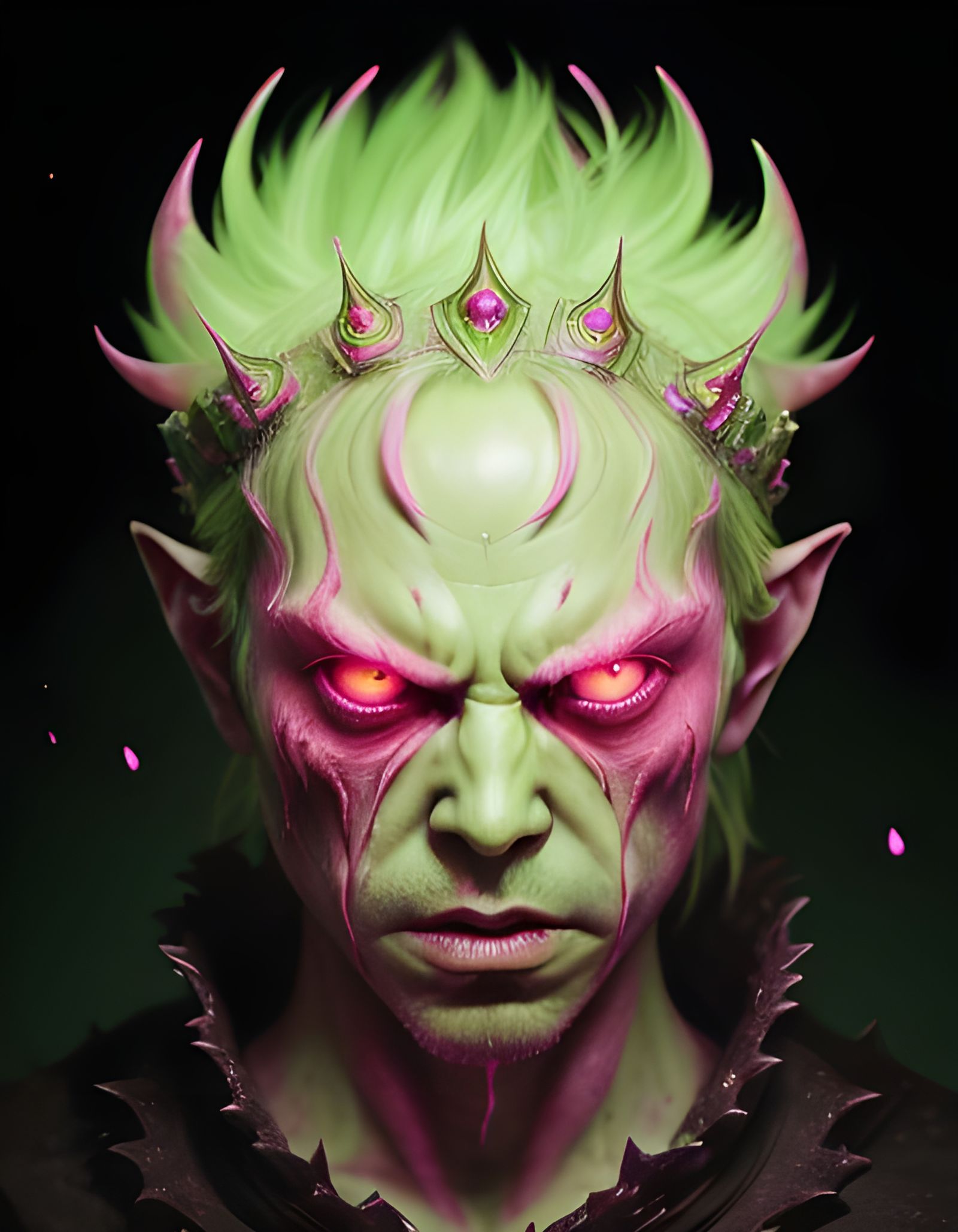 Fleshy Green-pink demon king. Epic portrait. Cinematic. Ambient ...