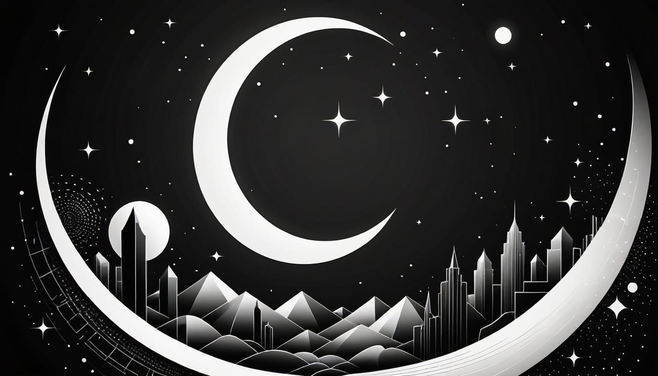 Ethereal Crescent Moon Amidst Geometric Harmony - AI Art