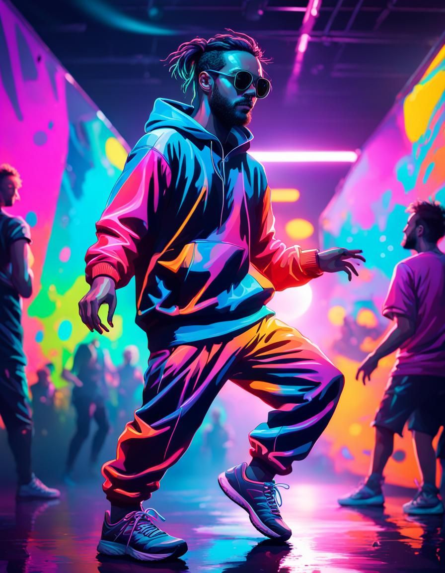 raver in neon dancing at a rave party - AI Generated Artwork ...