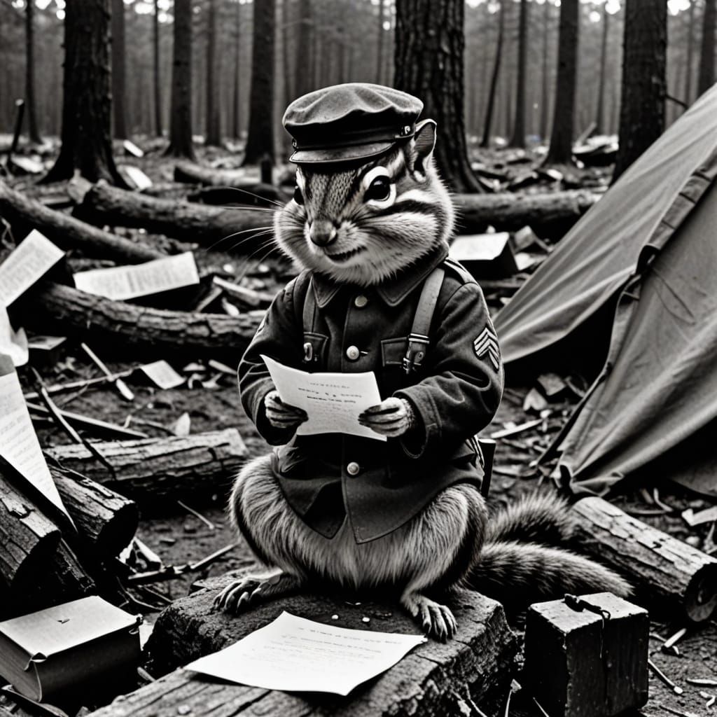 Black and white photo of a chipmunk in a world war one soldier's ...