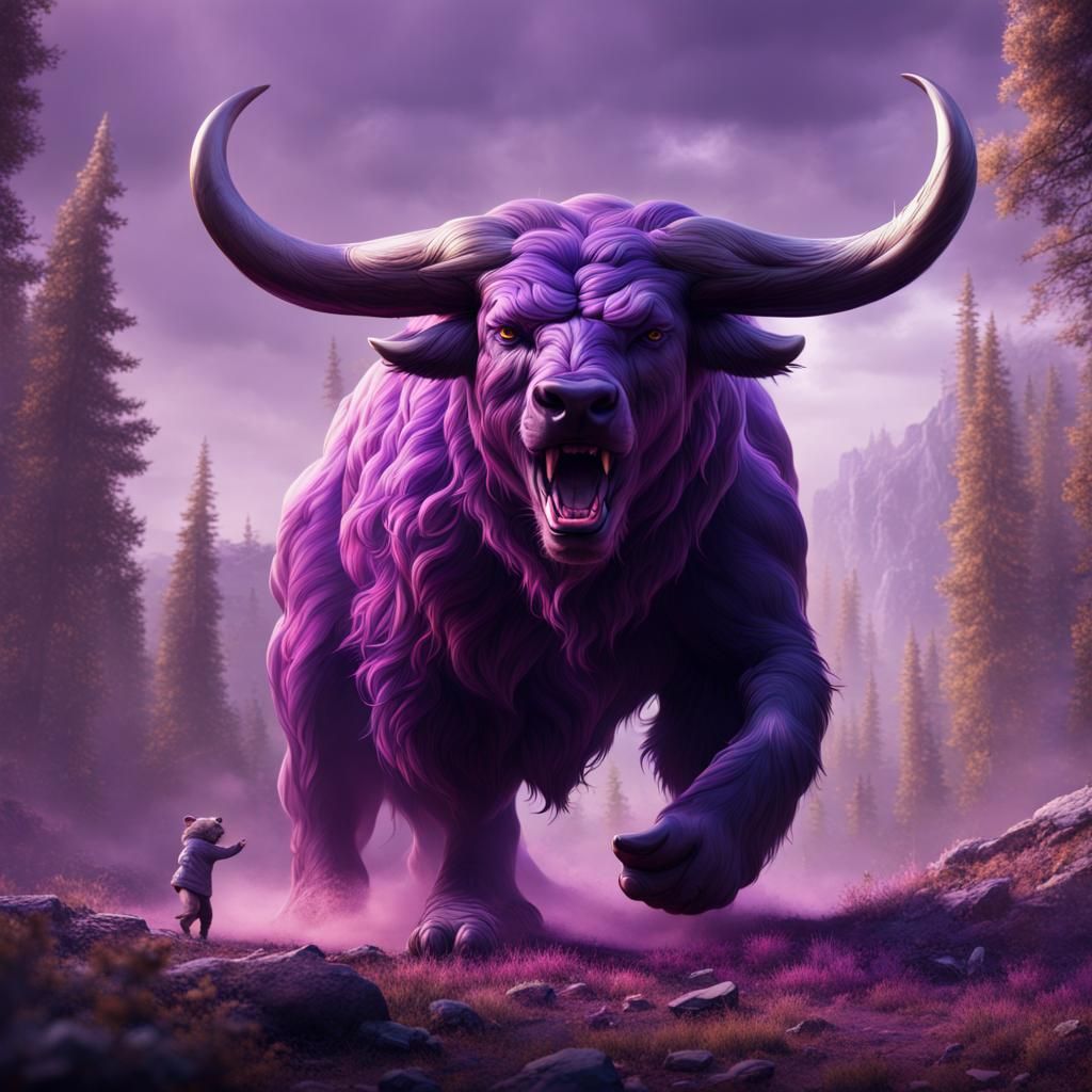 Purple bull shaking a bear - AI Generated Artwork - NightCafe Creator