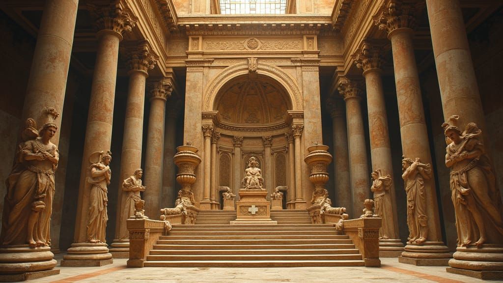 Ancient Cult Symbols Clash on Ornate Roman Altar - AI Art