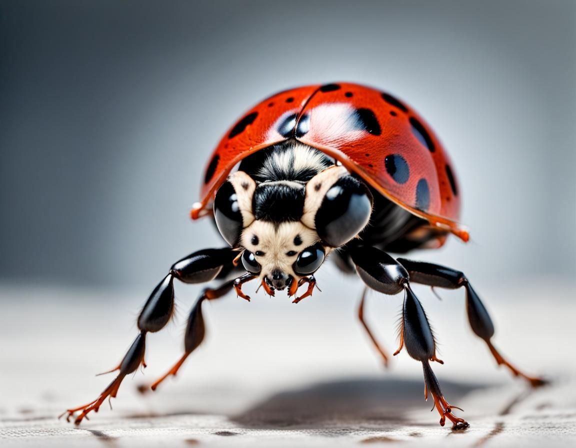 Ladybug on hind legs ready to pounce at the viewer, standing upright ...