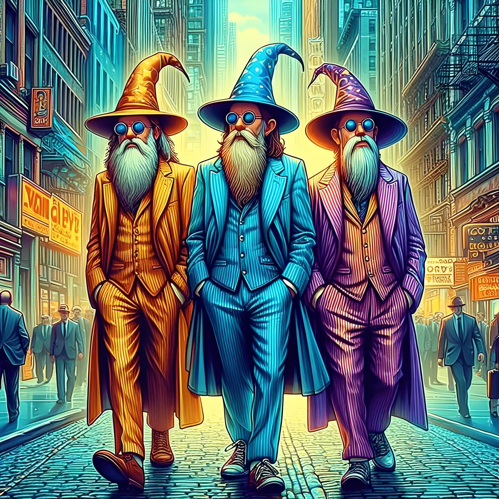 three wizards walking through the streets of new york city - AI ...