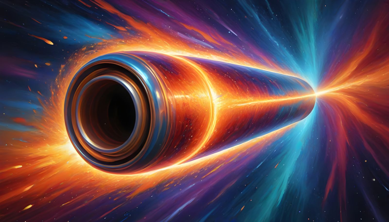 Long Shot - Glowing Metal Cylinder in Cosmic Vortex