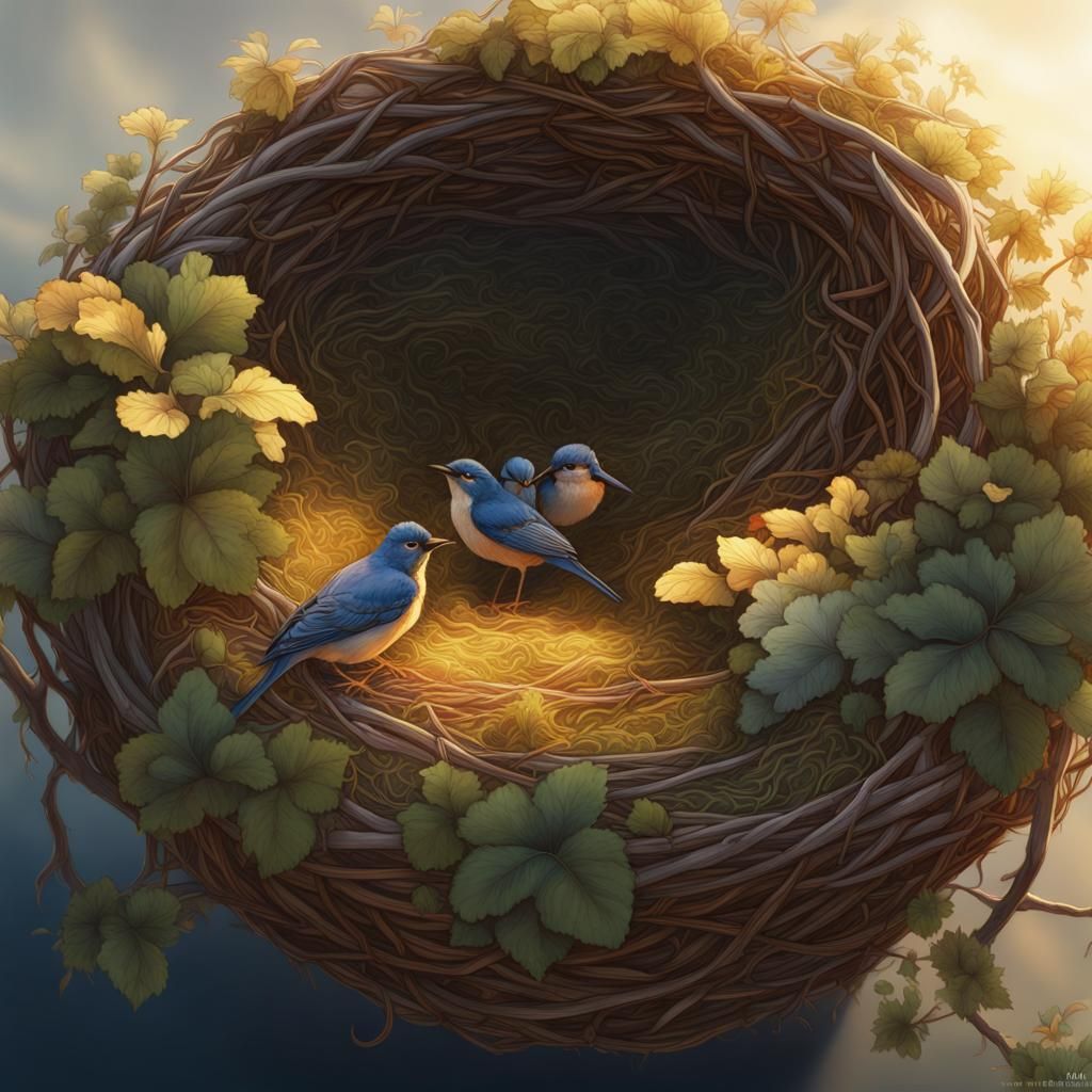 birds nest , light at dawn watercolors 8k resolution concept art by ...