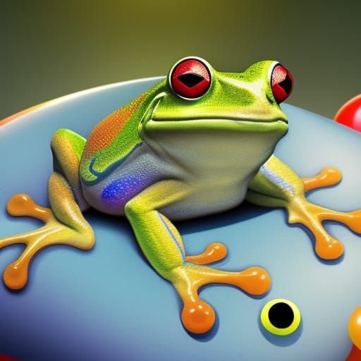 Cute Tree frog on a pool float. - AI Generated Artwork - NightCafe Creator