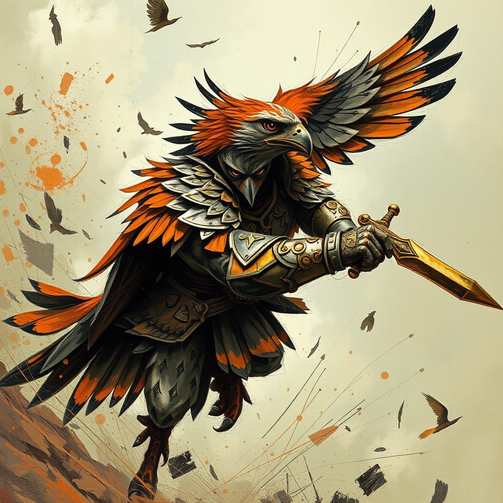 Fierce Falcon Warrior in Dynamic Art Nouveau-Inspi... - AI Art