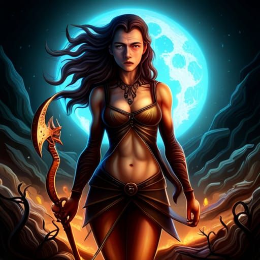 Alien Dream girl with a scythe in her hand glowing 1 - AI Generated Artwork - NightCafe Creator
