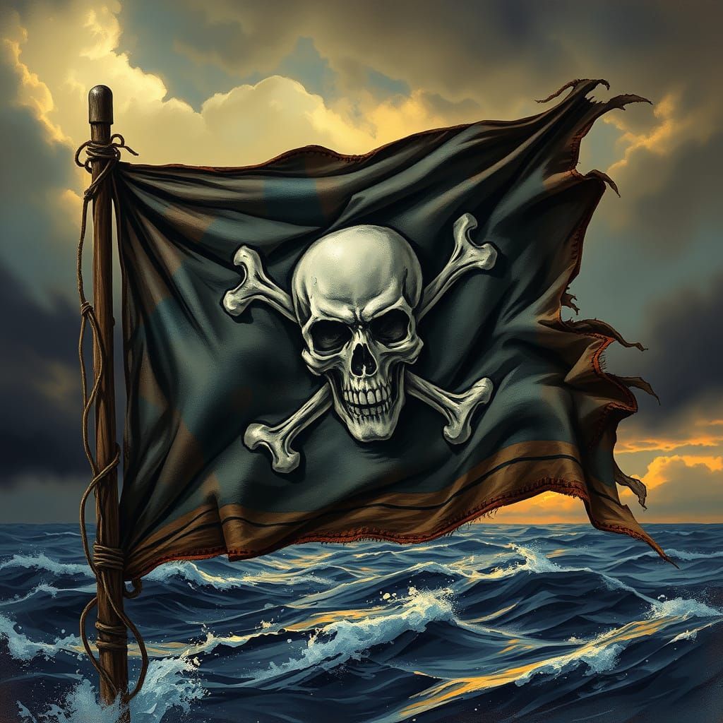 A pirate flag - Menacing Pirate Flag with Skull and Crossbon...