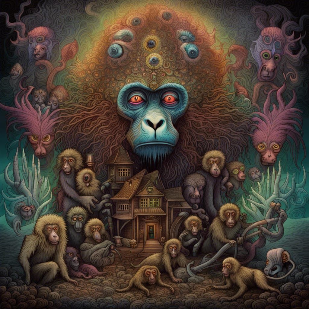 The House of Discord with the baboon psychedelic mutant hybrid - AI ...