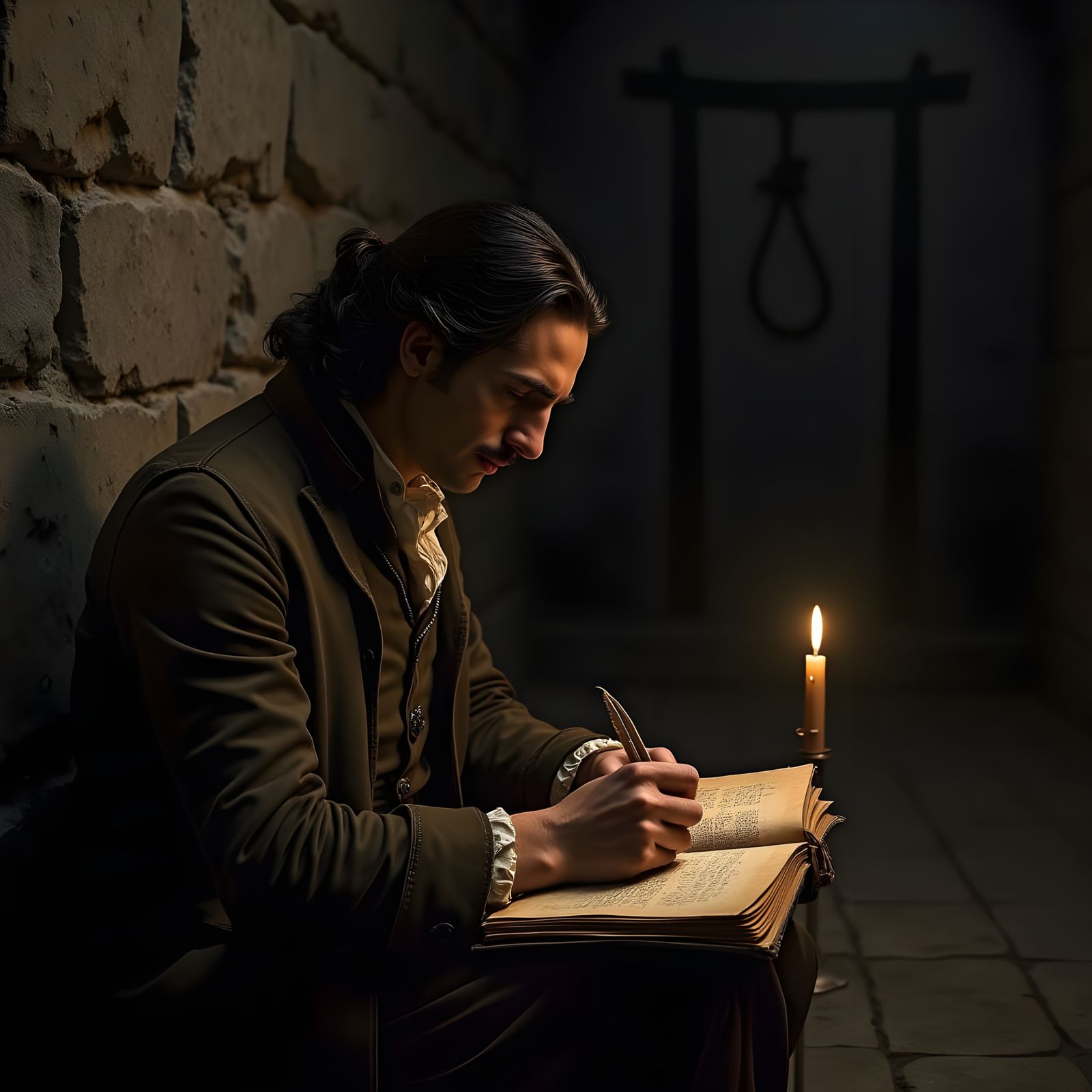 Wolfe Tone in Dimly Lit Prison Cell, Writing Final... - AI Art