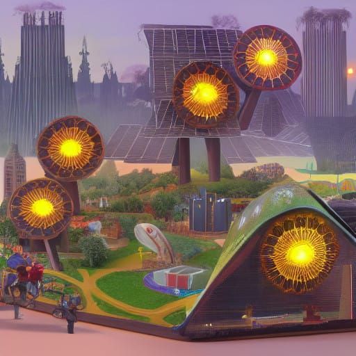 Surreal Solarpunk Cityscape with Radiant Hedgehogs - AI Art