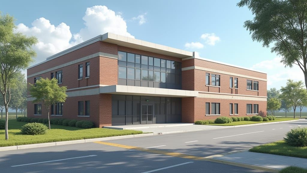 Modern High School Building Exterior in Photoreali... - AI Art