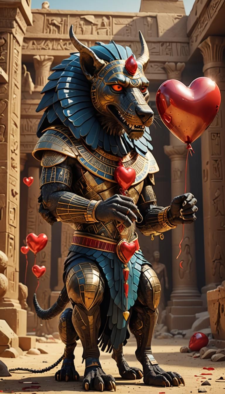 ancient Egyptian Spinx with razor sharp fangs. There is blood dripping ...