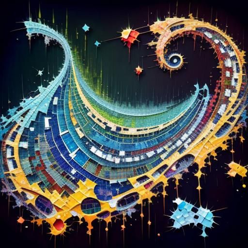 Beautiful rustic mosaic patchwork, abstract, surreal, sharp, focused ...