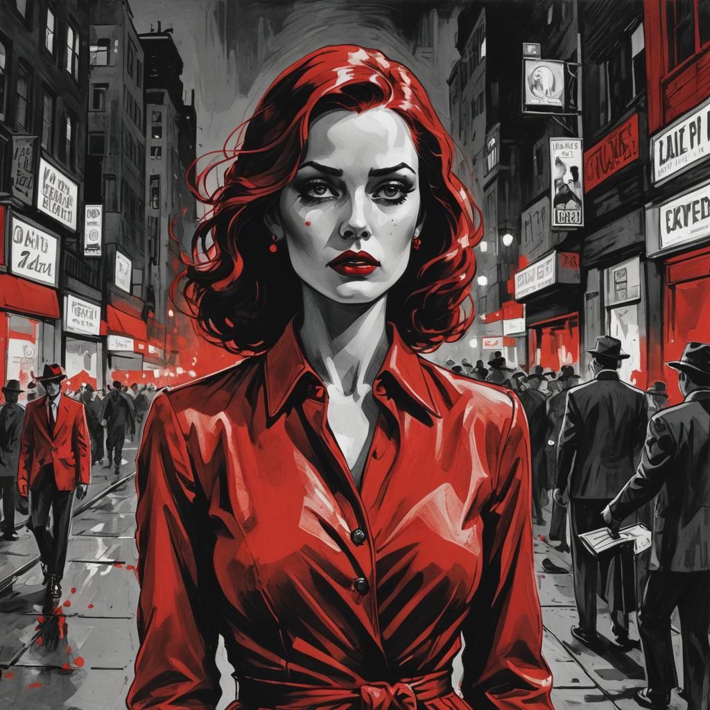 Comic Noir Expressionism Album Cover Art The Lady in Red (Dreamshaper ...