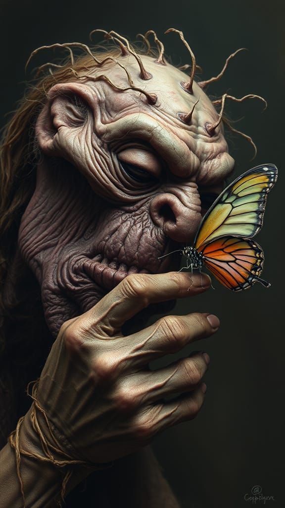 butterfly - Distorted Creature Tenderly Kisses Iridescent Bu...