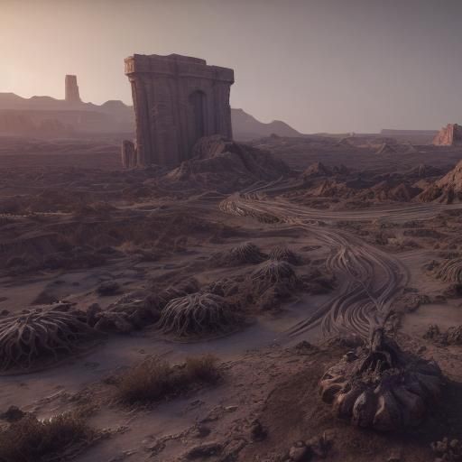 Desolate wasteland with beautiful Medusa in the distance - AI Generated ...