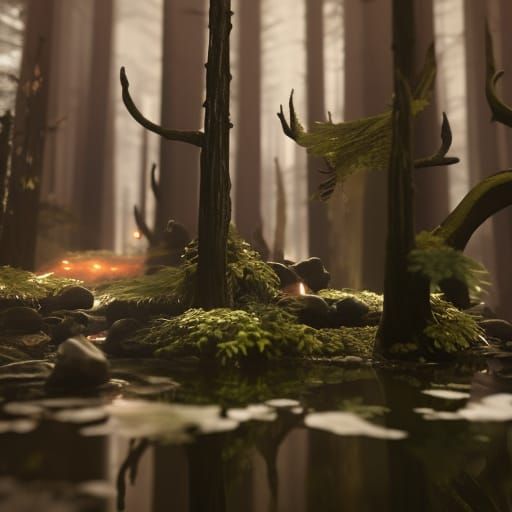 photorealistic; dark fantasy; 8k; lovecraftian; fire, mist, volumetric ...