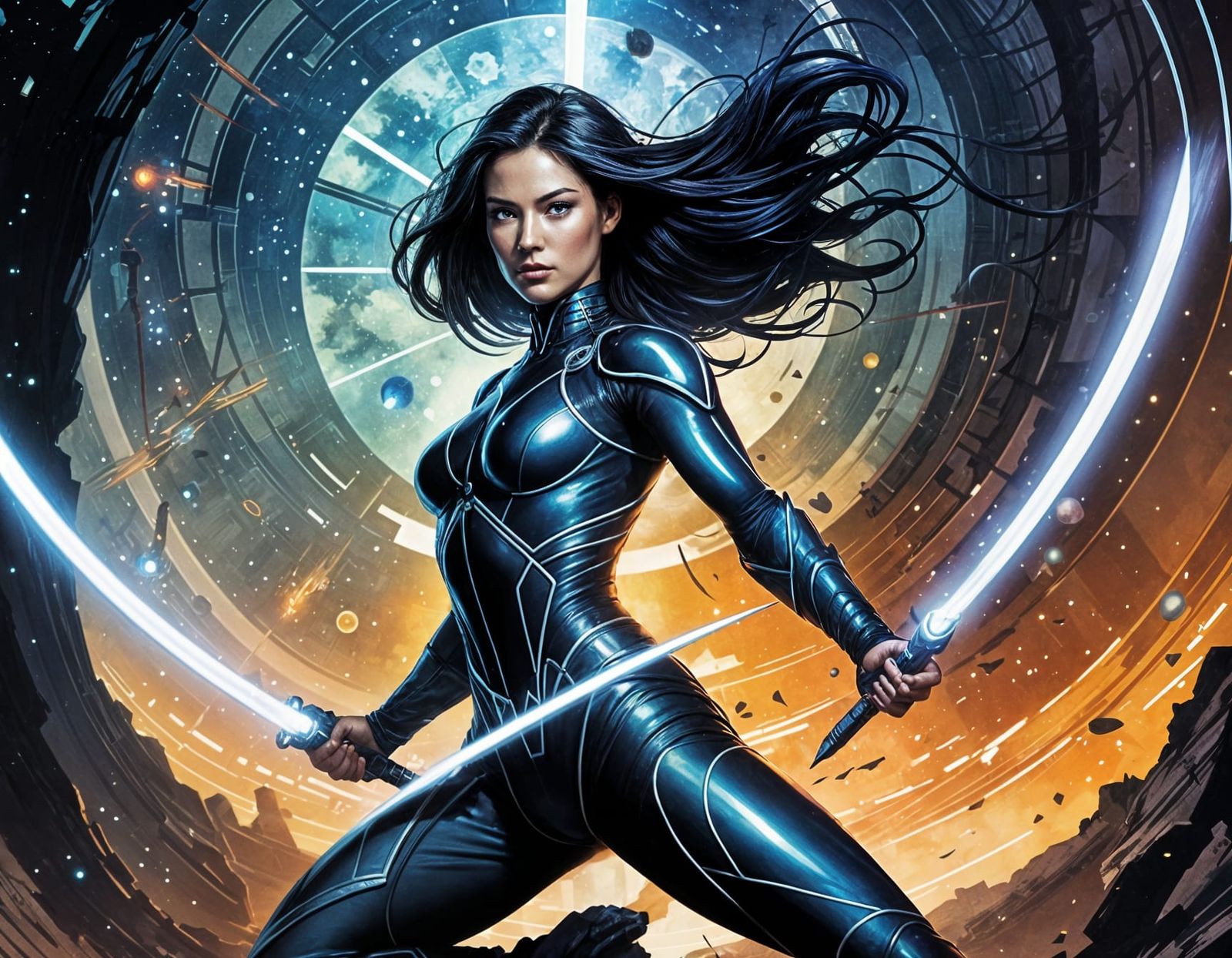 Psylocke in Cosmic, Dynamic Pose with Psionic Blad... - AI Art