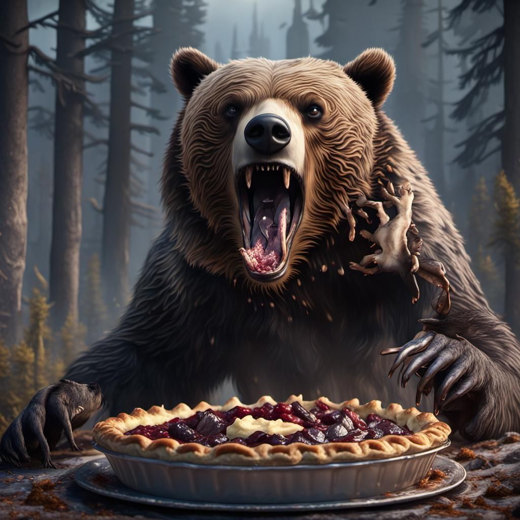 crows eating pie on top of it while screaming for life grizzly bear ...