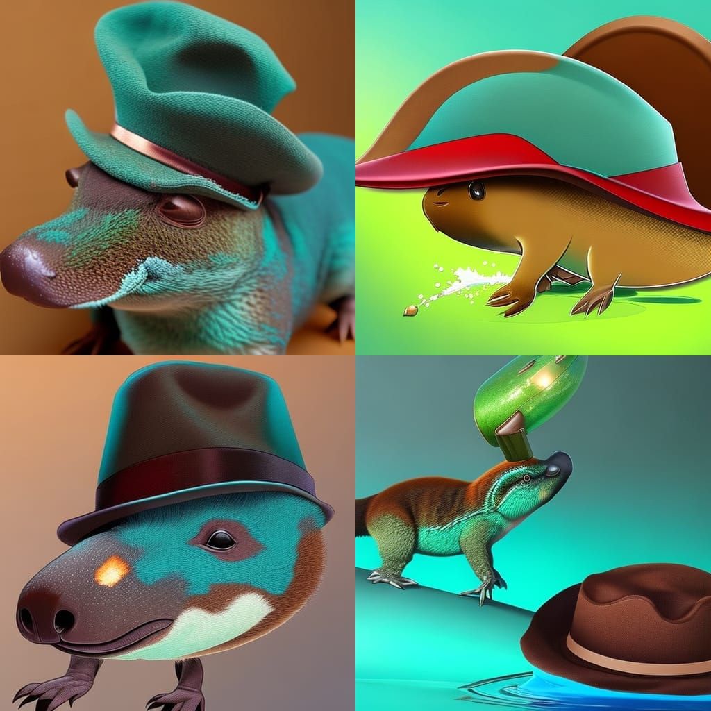 a teal platypus with a brown hat with - AI Generated Artwork ...