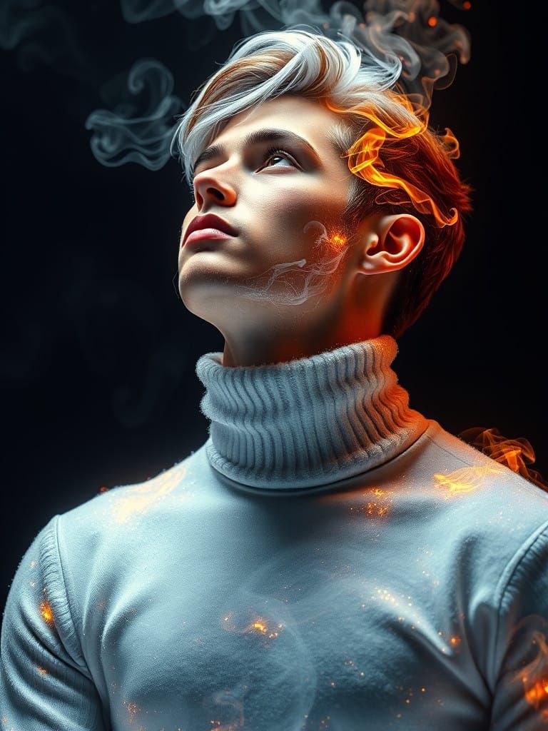 Icy Fiery Portrait in Hyper-Realistic Style - AI Art