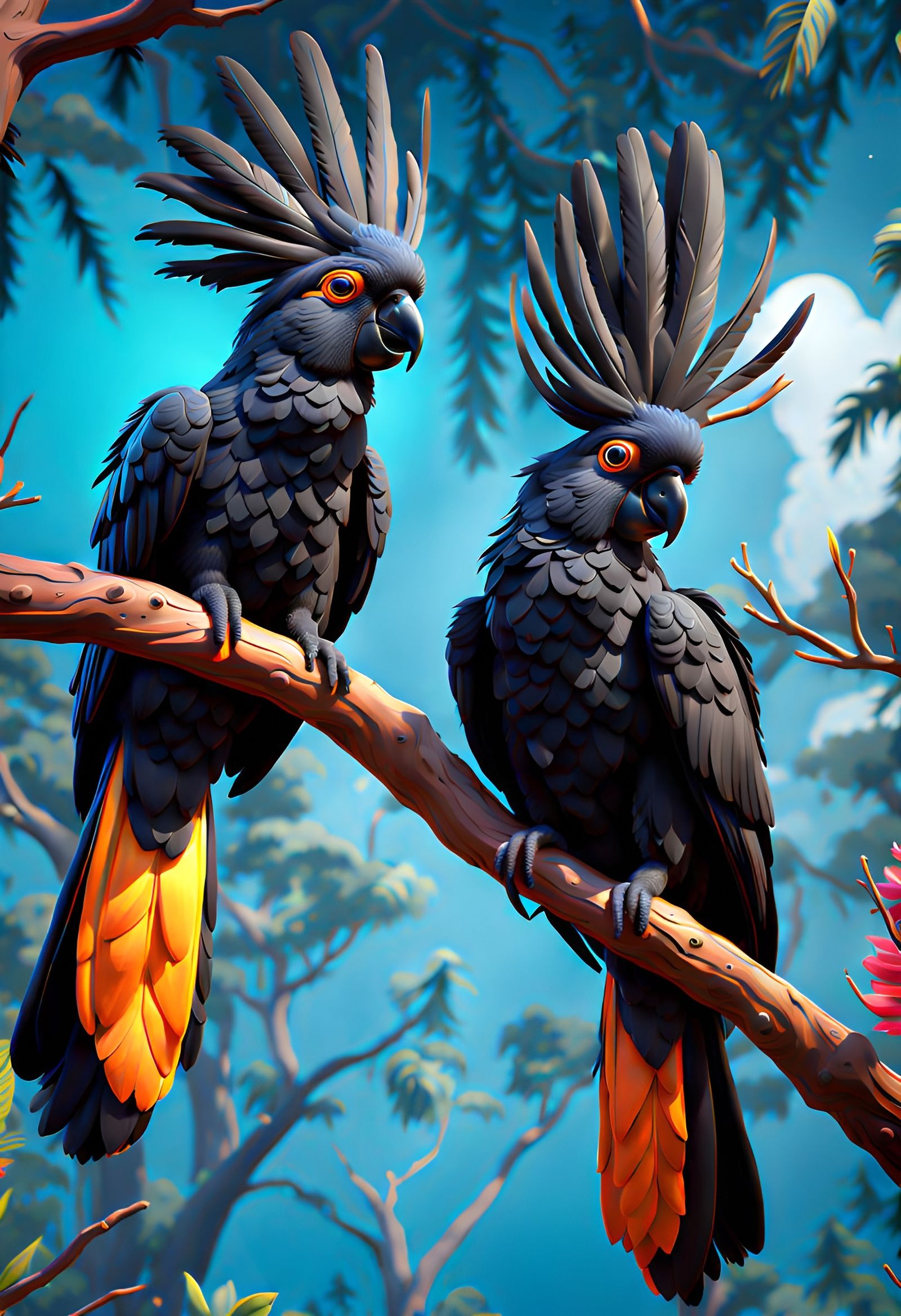 Red-tailed Cockatoos - AI Generated Artwork - NightCafe Creator