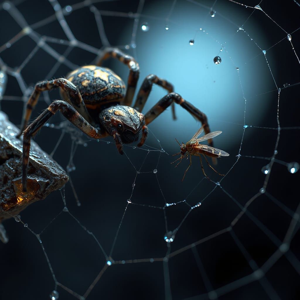 After the rain - Hyper-Realistic Spider in Dark Fantasy Real...