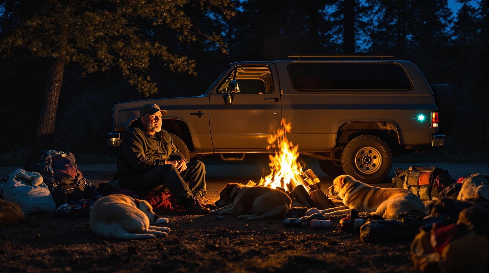 Campfire - Rustic Nighttime Campfire Scene with Classic Pick...
