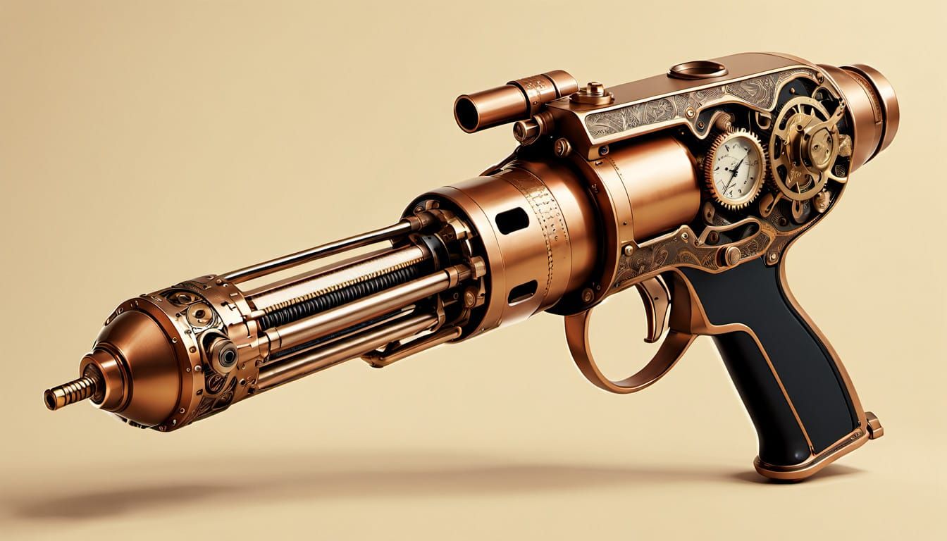 Retro-Futuristic Atomic Ray Gun with Steampunk Ele... - AI Art