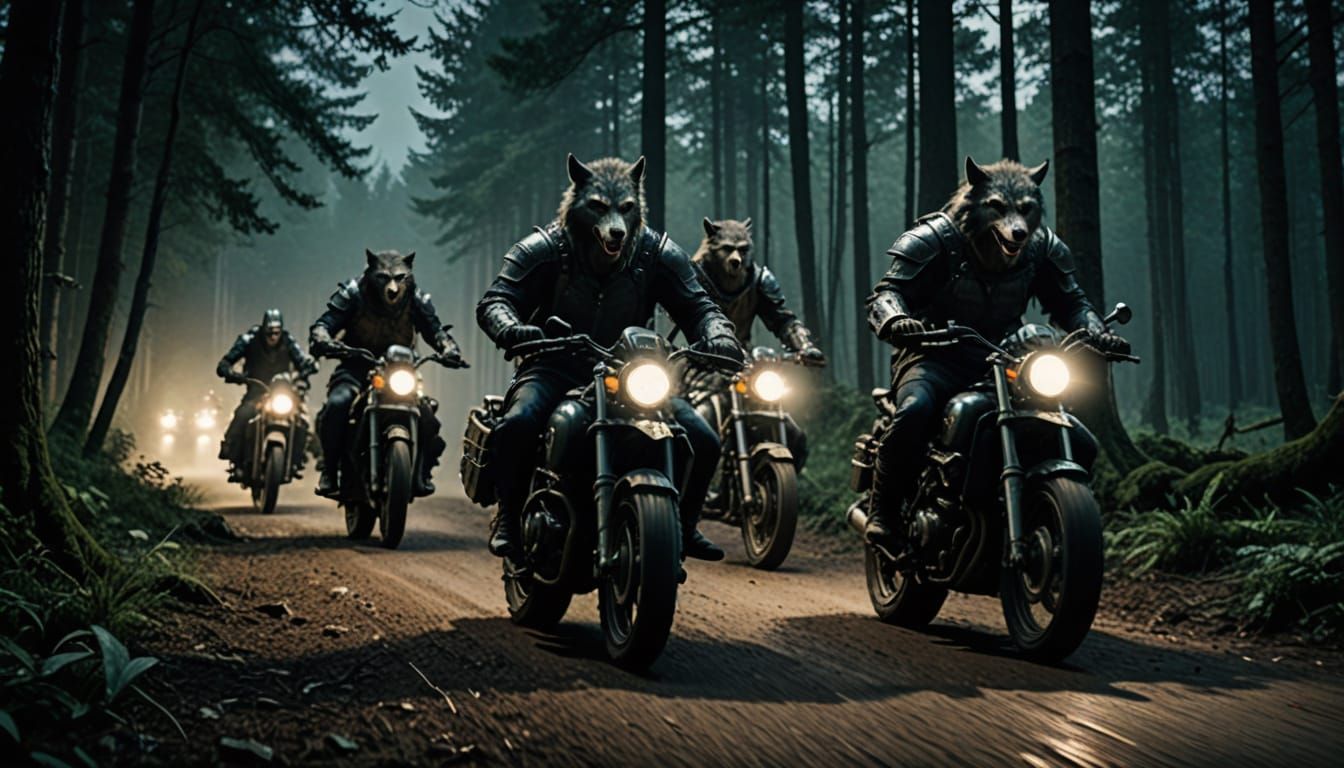 Medieval Werewolves Ride Triumph Motorcycles Under... - AI Art