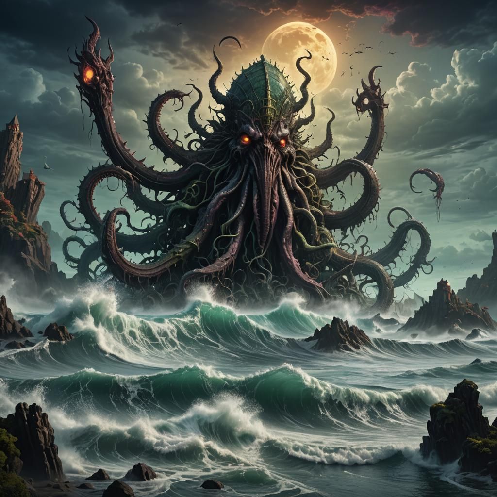 Great Chtulhu Rises From The Sea - AI Generated Artwork - NightCafe Creator