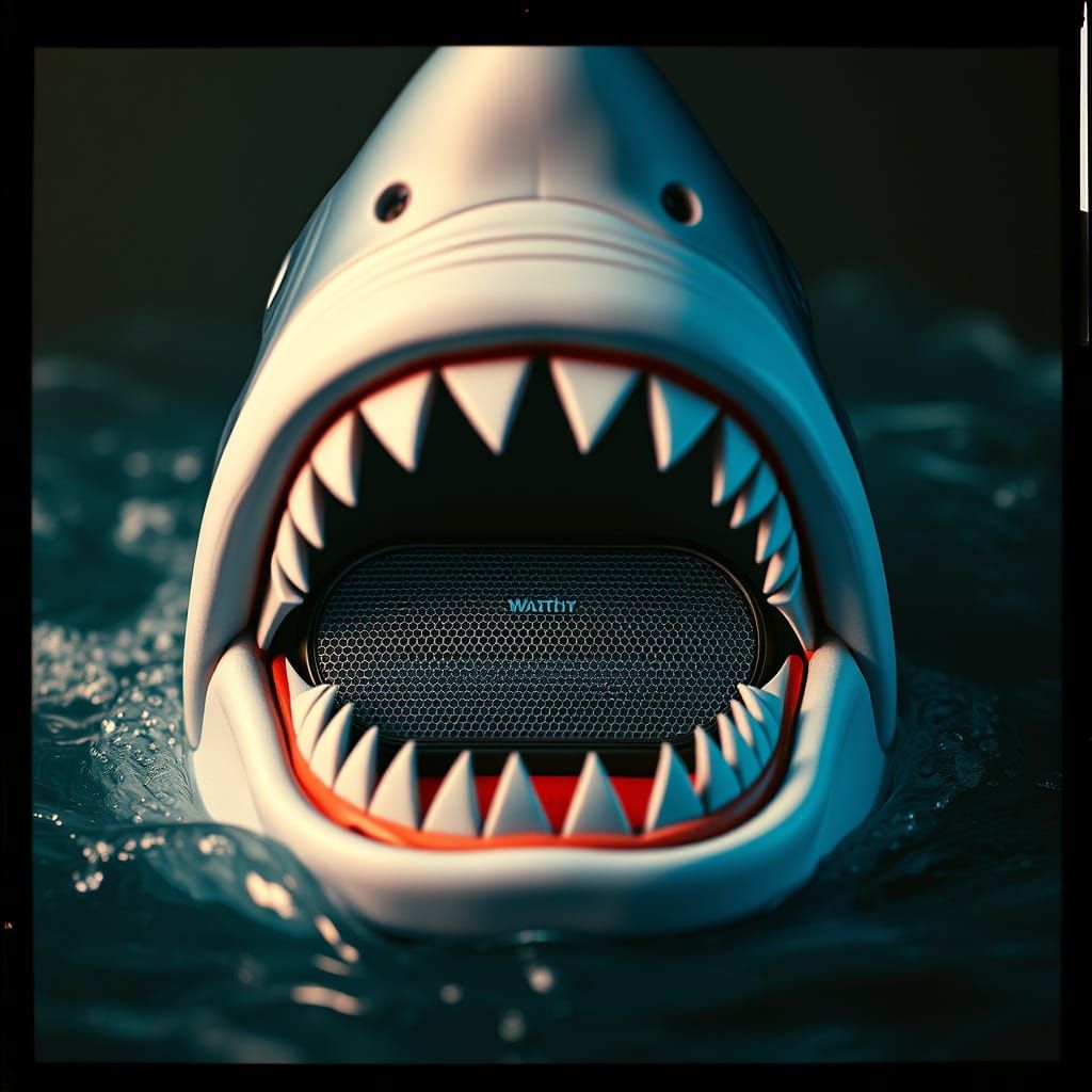 Sleek Bluetooth Speaker in Shark Mouth Case - AI Art