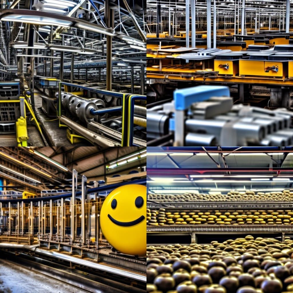 factory where smiley-face-symbol-emojis made in a crowded foreign ...