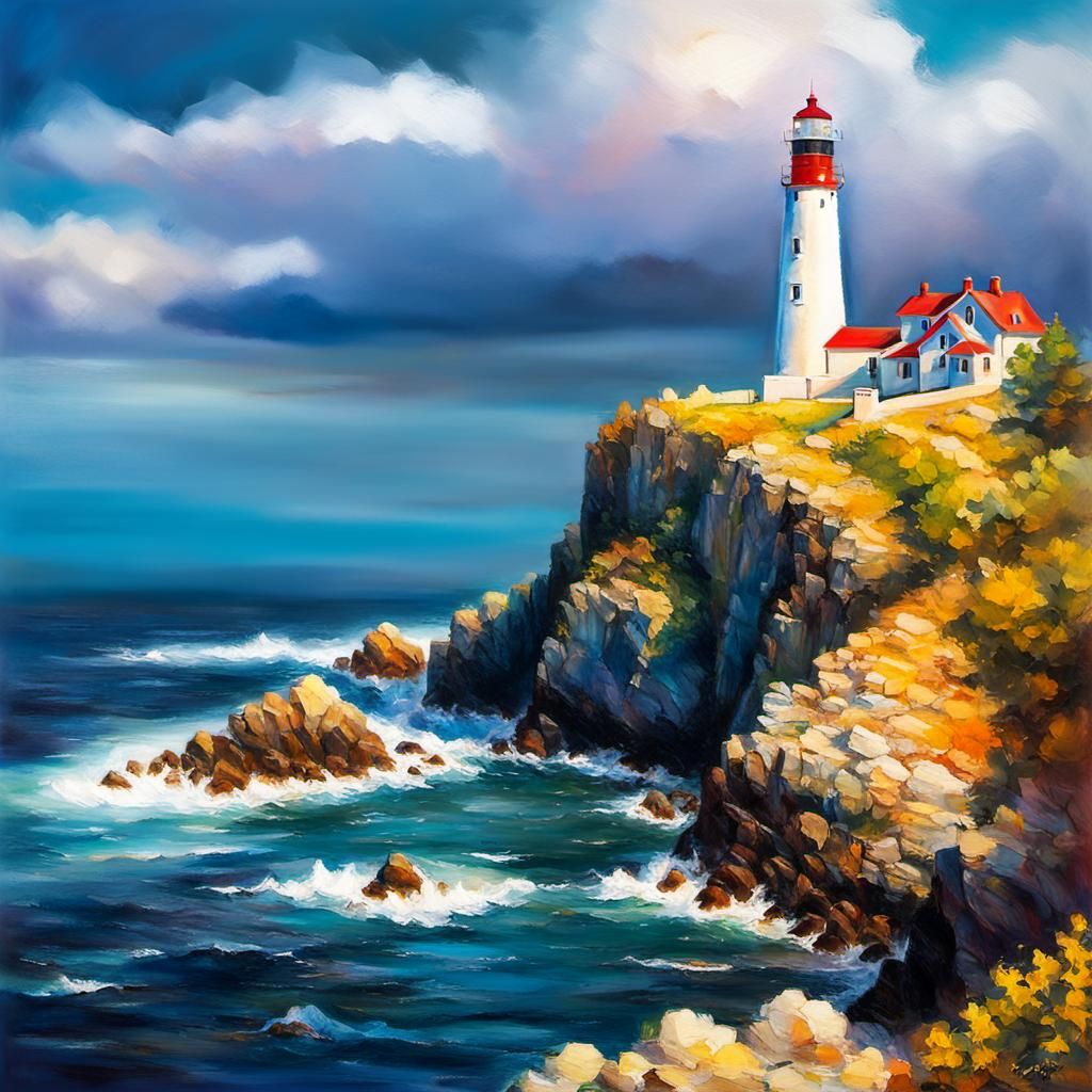 Lighthouse with houses - Luminous Lighthouse in Morning Ligh...