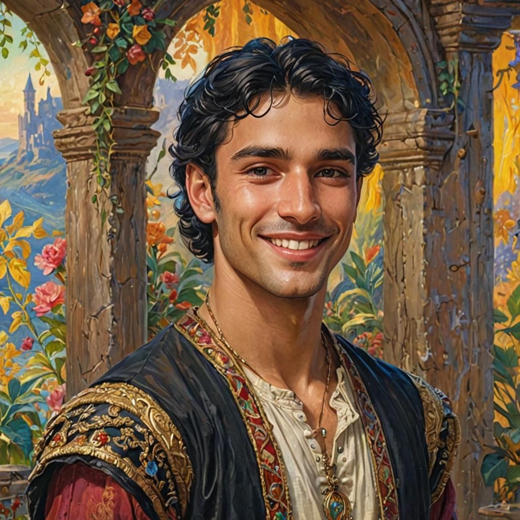 The young Italian man with a beautiful smile and styled black hair. 8k ...