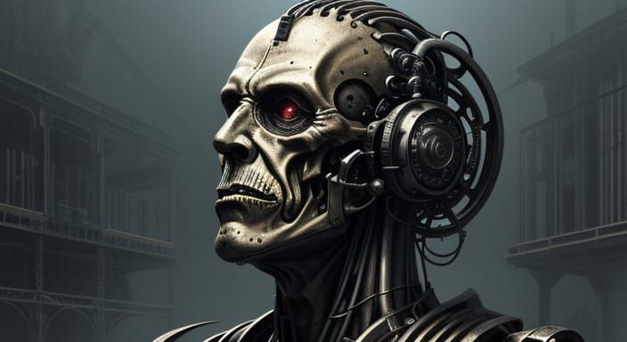 Skull Cyborg - Cyborg in Leather Armor, Industrial Horror Sc...