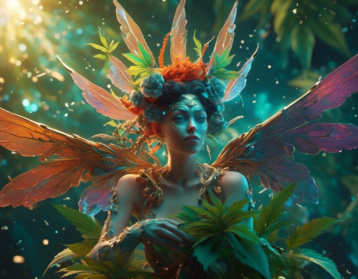 A cannabis fairy with marijuana leaves for wings. - AI Generated ...