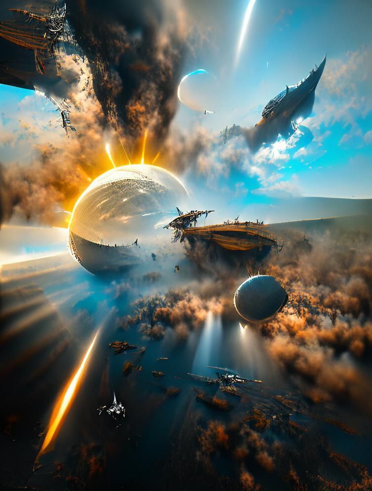 Spaceship attacking a planet, cryengine, sunshine rays trending on ...