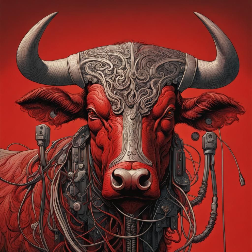 Red Mecha-Ox - AI Generated Artwork - NightCafe Creator