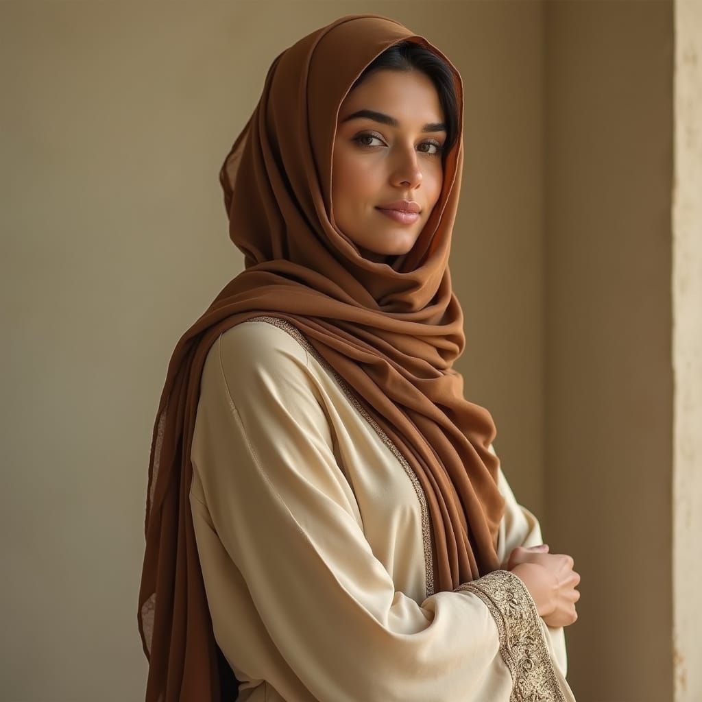 A Middle Eastern Woman in Elegant Abaya and Hijab - AI Art