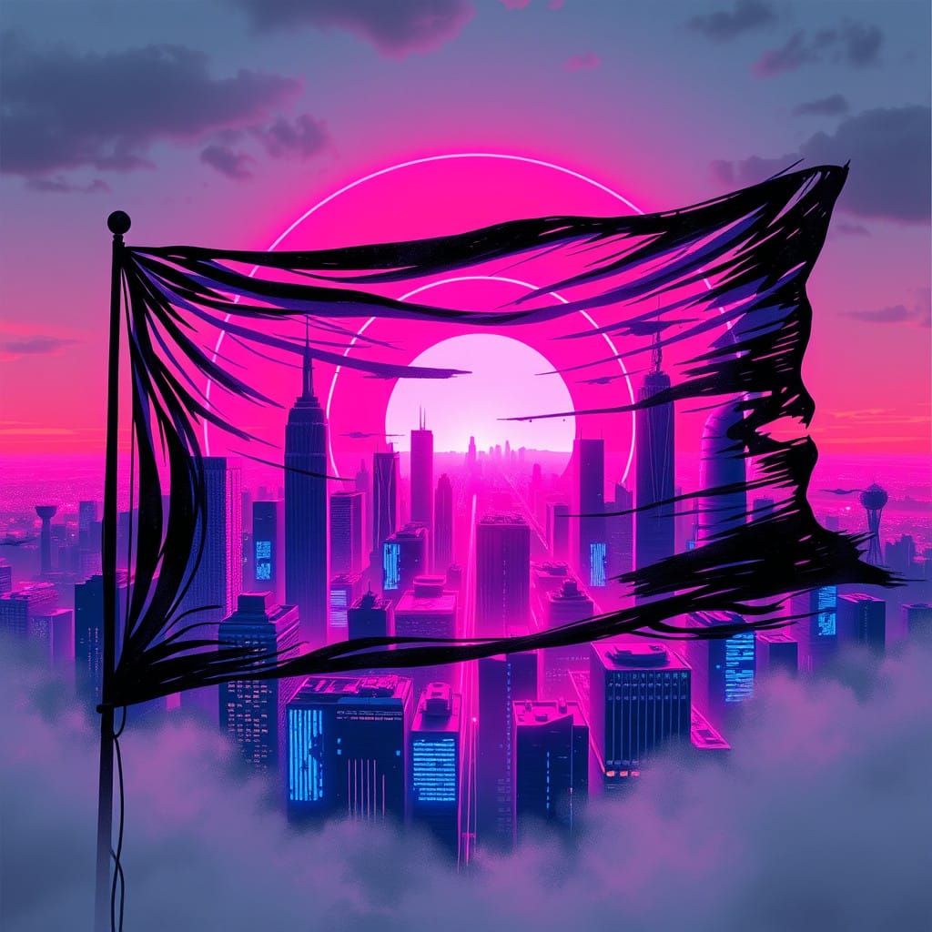 Cyberpunk Hoppeanism Flag in Electric Blues and Ne... - AI Art