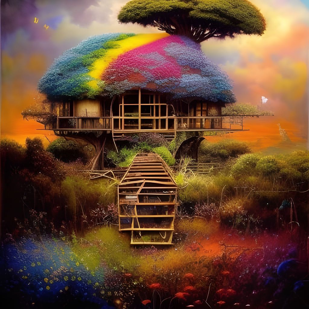 Rainbow treehouse - AI Generated Artwork - NightCafe Creator