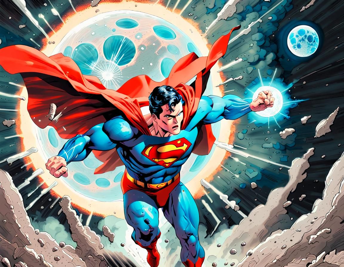 Superman using extreme power of x-ray vision blowing up a moon ...