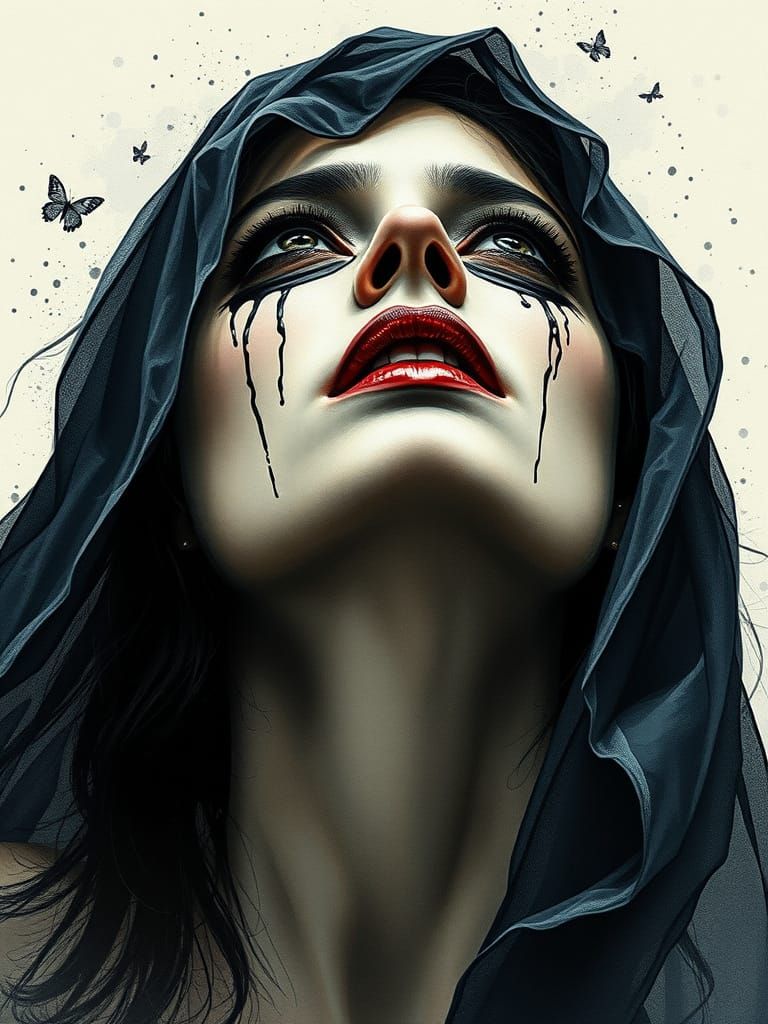 Veiled woman - Ethereal Lady in Dark Veil, with Enchanting ...