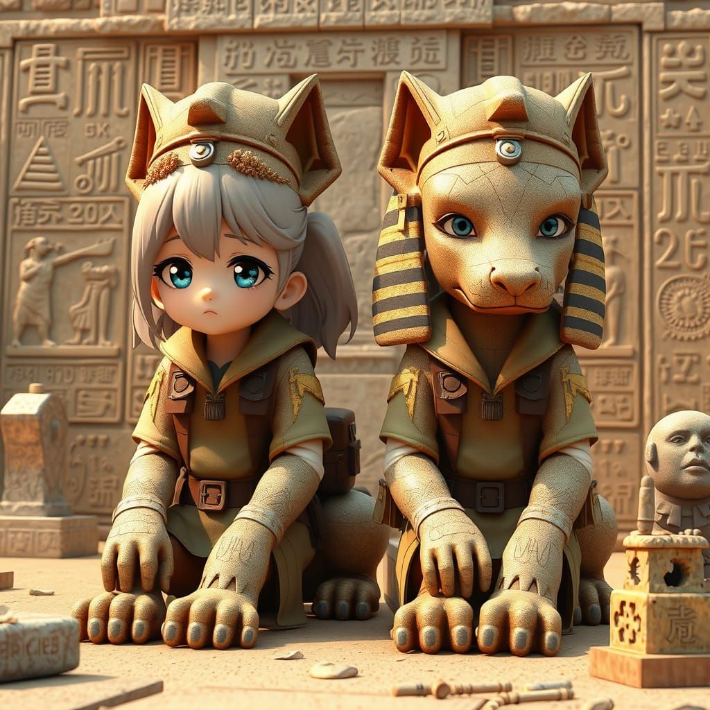 Two cute feminine modern archeologists are jinx’d and trans-sphinx’d by an ancient cursetrap ...