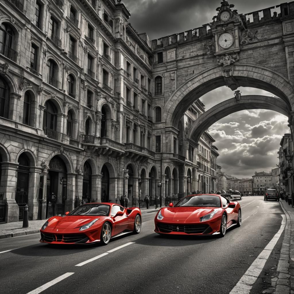 A haute couture model leaving Ferrari? intricate details, HDR ...